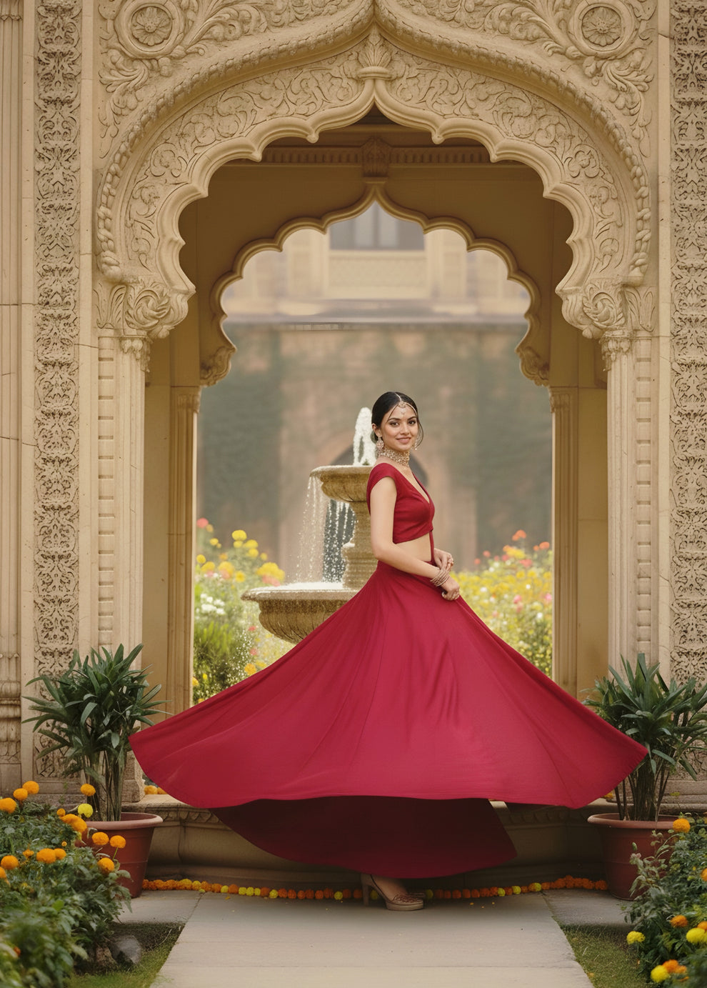Scarlet Ruby red lengha – Label MAE